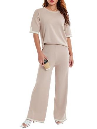 Generic Tenue 2 pi&egrave;ces pour femme, coupe d&eacute;contract&eacute;e, pull &agrave; manches courtes, pantalon long, pantalon long, noir, taille M pour un usage quotidien, le travai