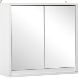 HOMCOM Armoire Murale Miroir Salle de Bain 2 &eacute;tag&egrave;res dim. 48L x 14l x 45H cm Panneaux Particules MDF Blanc-Blanc