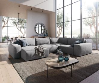 DELIFE Wohnlandschaft Lanzo XL 360x260 cm Mikrofaser Grau Recamiere variabel, Wohnlandschaften