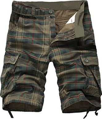 Generic Short de plage d&eacute;contract&eacute; &agrave; carreaux pour homme, coupe multi-poches, short cargo l&eacute;ger pour le travail en plein air, short de sport en coton, short a