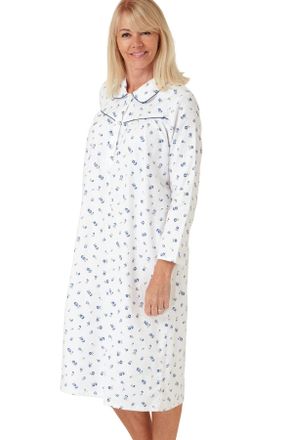 Marlon Damen Womens Candace Brushed Cotton Printed Peter Pan Collar Nightgown Nachthemd, Nina Ocean Blue, 16-18
