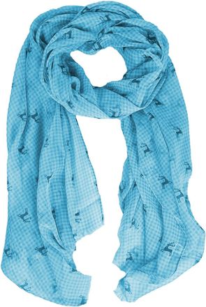 Trachtenland Trachten Schal kariert mit Hirschmotiv - Sch&ouml;nes Halstuch zu Dirndl und Lederhose (Himmelblau, Ma&szlig;e: ca. 185 x 70 cm)