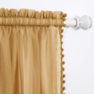 Elegant Comfort Halbtransparente Vorhänge mit Pompon-Quasten, mit 5 cm Stangendurchzug, unifarbene transparente Vorhänge für Wohnzimmer und Schlafzimmer, 152 x 213 cm