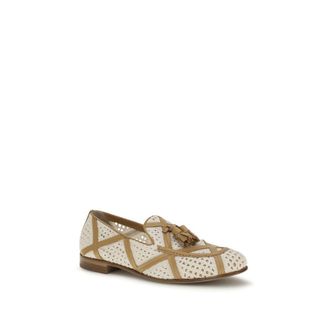 Fratelli Rossetti Womens Beige Linen Slip-On Loafers