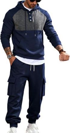 Generic Surv&ecirc;tement pour homme en polaire lourde avec demi-patte de boutonnage, sweat &agrave; capuche et cordon de serrage, ensemble de v&ecirc;tements de travail, de spo