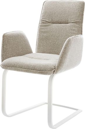 DELIFE Schwingstuhl Vinja-Flex Freischwinger flach Wei&szlig; Webstoff Soft Beige