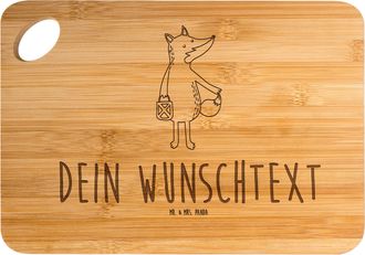 Mr. & Mrs. Panda Personalisiertes Schneidebrett Fuchs Laterne - Personalisierte Geschenke, Holzbrett mit Namen, Gravur, Füchse, Frühstücksbrett Selbst Gestalten, Sankt