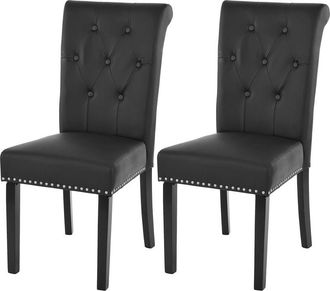 Hhg 2er-Set Esszimmerstuhl Chesterfield Edinburgh II, Stuhl K&uuml;chenstuhl, Nieten Kunstleder, schwarz, dunkle Beine