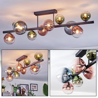 HOFSTEIN Deckenleuchte Chehalis, 10-flammige Deckenlampe aus Metall/Glas in Schwarz/Blau/Gr&uuml;n/Kupfer/Klar, Retro/Vintage-Leuchte (Schirme &Oslash; 10; 12; 15 cm), G9,