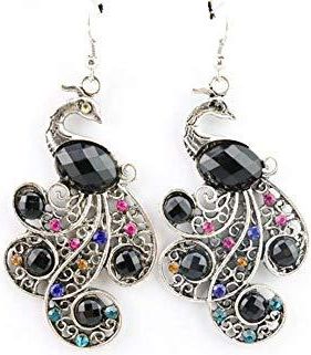 Generic Femmes Vintage Boucles doreilles Multicolore Faux Strass Paon Dangle Drop Goutte de Goutte Bijoux - Argent &eacute;l&eacute;gant et populaireOp&eacute;ration Facile