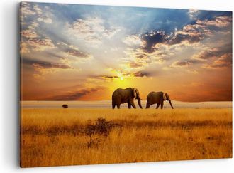Arttor Wandbilder Dekoration Wohnzimmer Elefanten Safari Dschungel Busch Bilder auf Leinwand 120x80cm Leinwandbild Schlafzimmer Deko Wand Kunstdruck Art Gro&szlig;
