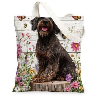 Generic Sac fourre-tout en toile &agrave; poils durs allemands pour le shopping 33 x 38 cm, sac d&eacute;picerie r&eacute;utilisable pour femme, motif chien, d&eacute;coration cadeau