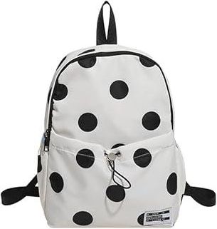 Generic Sac &agrave; dos de voyage l&eacute;ger en nylon &agrave; pois de grande capacit&eacute; pour adolescentes, voyage, shopping, usage quotidien, blanc, 400.00x250.00x150.00mm/15.75