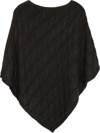 styleBREAKER Poncho Femme en Maille épaisse avec Motif torsadé, col Rond, Cape Tricot Chaud, Poncho dHiver élégant 08010040, Couleur:Noir