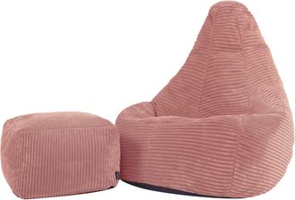 Icon Brand Dalton Sitzsack Kinder mit Hocker, Rosa, Flauschiger Cord Stoff, Sitzsack Cord mit Füllung, Bequemer Kinder Gaming Sessel, Kuschelsessel, Lese Sessel,