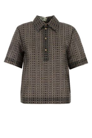 Fendi Printed Silk Blend Polo Shirt - Navy