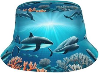 Generic Chapeau De Godet Image De Baleines sous La Mer Hommes Chapeau De Seau Pliable Mode Bonnet De Soleil, pour Plage, Le Camping, Chasse, 56-58cm