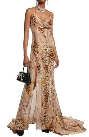 Alessandra Rich Leopard-Print Silk Georgette Gown Size S