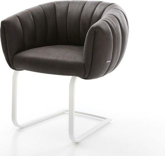 DELIFE Freischwinger Jada-Flex Mikrofaser Anthrazit Vintage Freischwinger flach Wei&szlig; Taschenfederkern, Esszimmerst&uuml;hle