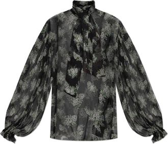 Dolce & Gabbana Femme, Blouses et Chemises, Noir, Taille: 38 FR Haut en soie &agrave; motif floral