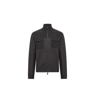 Moncler Moncler Wool Blend Polo Neck Zip-up Cardigan, Men, Gray, Size: Xl
