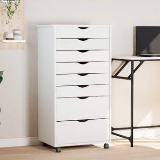 vidaXL Armoire roulante avec tiroirs moss blanc bois de pin solide Vidaxl