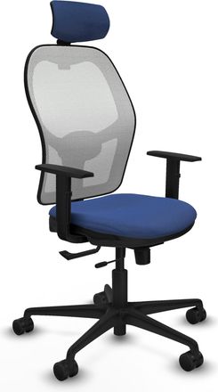 Piqueras y Crespo Ergonomischer B&uuml;rostuhl, atmungsaktiv, mit 1D-Armen, h&ouml;henverstellbare Lendenwirbelst&uuml;tze und Kopfteil, h&ouml;henverstellbar und neigbar, Wei&szlig;/Marineblau