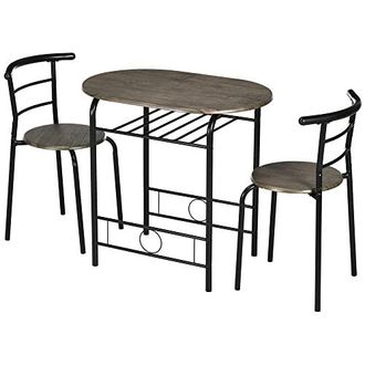 HOMCOM Essgruppe Esstisch mit 2 St&uuml;hlen Ablagefach Platzsparend Esszimmergruppe Ovaler Sitzgruppe K&uuml;chentisch-Set f&uuml;r Esszimmer, K&uuml;che Schwarz