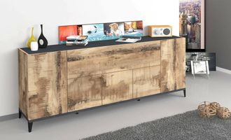 Dmora Kommode Vittorio, 6-t&uuml;riges K&uuml;chen-Sideboard, Wohnzimmer-Buffet, 100 % Made in Italy, 200 x 40 x 82 cm, Schiefer und Ahorn