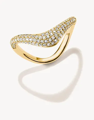 Thomas Sabo bague avec zirconias blancs en forme de vague en or jaune, blanc-Dor&eacute;
