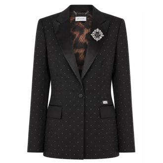 Philipp Plein Femme, Vestes, Noir, Taille: 44 FR Blazer Coupe Boyfriend Crystal Strass