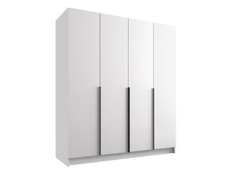 Mirjan24 Kleiderschrank mit Einlegeböden und Kleiderstange Salkor I, Vielseitiger Drehtürenschrank, Elegantes Kleiderschrank 4-türig (Weiß/Weiß + Schwarz)