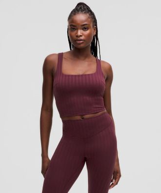 lululemon D&eacute;bardeur court Wunder Under Maintien l&eacute;ger, bonnets C/D Tonal Stripe pour Femmes - Taille 14