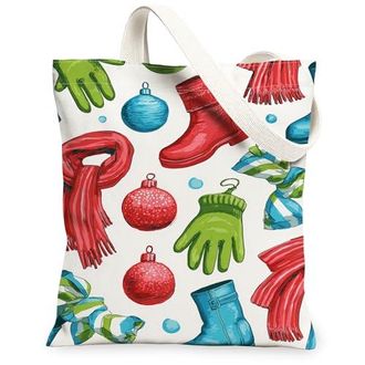 Generic Sacs fourre-tout en toile pour accessoires dhiver, motifs festifs, sacs d&eacute;picerie r&eacute;utilisables, l&eacute;gers et lavables avec bandouli&egrave;re Ca, Rouge, 13x15 