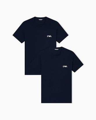 Emporio Armani Bold Monogram 2-Pack Lot de 2 t-Shirts &agrave; col Rond, Armani Blue/Armani Blue, L Homme