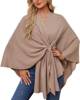 Generic Poncho &Eacute;l&eacute;gant Dayyearn pour Femme, Ch&acirc;le Doux Ouvert sur Le Devant, Cape en Tricot Crois&eacute; sur Le Devant(Tan)