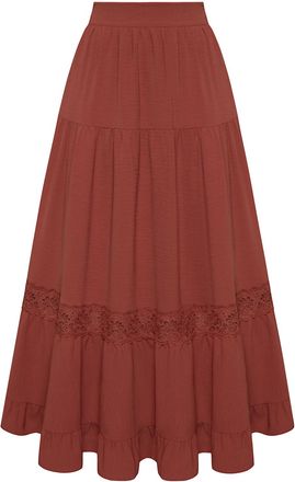 Belle Poque Damen Renaissance Rock Viktorische Hohe Taille Langer Rock Dunkelrot XXL