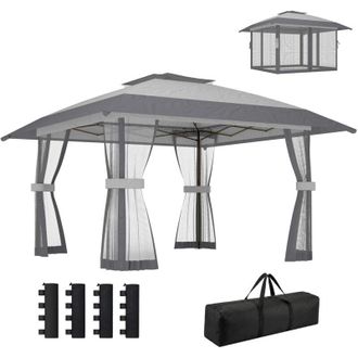 OUTSUNNY Tonnelle pliante - Outsunny - r&eacute;glable en hauteur - protection UV30+ - montage facile - tissu polyester et m&eacute;tal - 4 x 4 m - gris