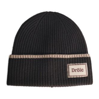 Dr&ocirc;le de Monsieur Gerippte Wollm&uuml;tze mit Kontraststreifen und gewebtem Etikett - - Accessories - Herren - Braun - ONE SIZE