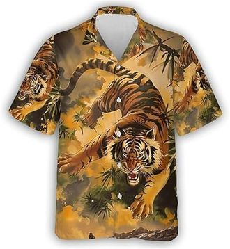 Keephen TangoDS Femmes Hommes Tigre Rugissant Chemises Hawaiiennes Cool Tigre Impression 3D Chemises Manches Courtes &Eacute;t&eacute; Chemise &agrave; Boutons Chemise Aloha