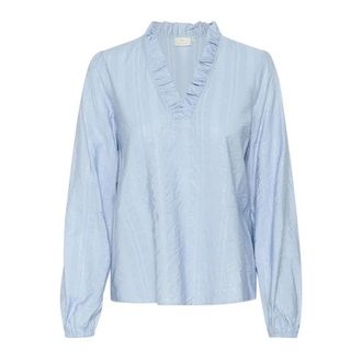 Kaffe Weiche Chambray Feminine Bluse mit Volant - - Blouses & Shirts - Damen - Blau - XS