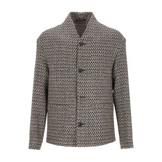 Emporio Armani Ungef&uuml;tterter Blazer aus reiner Schurwolle im geometrischen Strick-Look Tweed - - Knitwear - Herren - Mehrfarbig - L