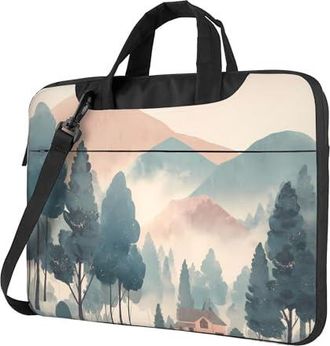 Generic Misty Forest Mountain Sac vintage pour ordinateur portable de 15,6 avec bandouli&egrave;re - Housse de protection antichoc pour ordinateur portable - Pour ho