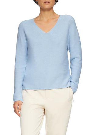 s.Oliver Gerippter Strickpullover aus Baumwollmix mit V-Ausschnitt