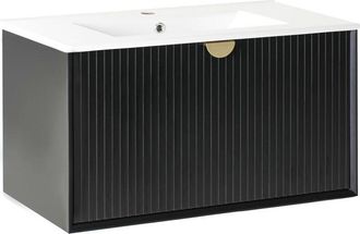 Beliani Wandmontierter Waschtischunterschrank mit Waschbecken BONAIRE 80 cm Schwarz