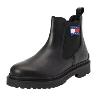 Tommy Jeans Herren Chelsea Boot Leather Boot mit Logo, Schwarz (Black), 44