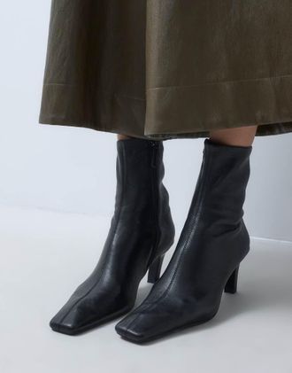 Asos Rumi bottines &agrave; talons noires sans doublure en cuir v&eacute;ritable