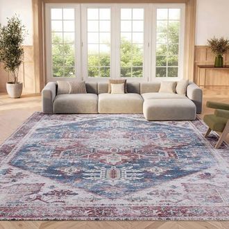 Safavieh Traditionell Teppich f&uuml;r Rug Ideal f&uuml;r stark frequentierte Bereiche - Maschinenwaschbar und rutschfest - Tucson Collection, Kurzer Flor, in Marineblau