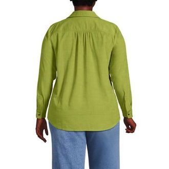 Lands End Feincord-Hemdbluse, Damen, Gr&ouml;&szlig;e:48-50 plus, Gr&uuml;n, Baumwolle, by Lands End