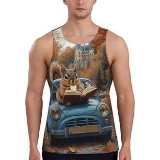 Generic D&eacute;bardeur respirant &agrave; s&eacute;chage rapide sans manches pour homme pour entra&icirc;nement &agrave; la plage S &agrave; 4XL, Lecture des &eacute;cureuils 19, XXL